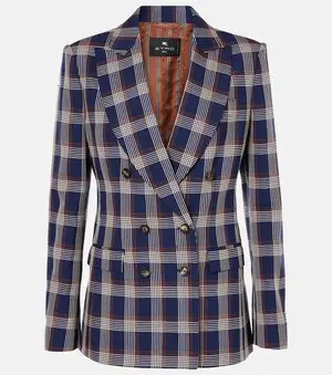 Etro Checked Wool Blazer - Blue