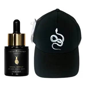 INTOXICATED COSMETICS Snail Serum + Hat Bundle | 1 Fl Oz/ 30 Ml | Anti-aging Formula With Vegan Snake Peptides | Hydrating Hyaluronic Acid - None