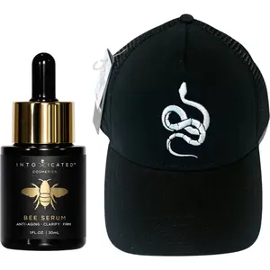 INTOXICATED COSMETICS Bee Serum + Hat Bundle | 1 Fl Oz/ 30 Ml | Anti-aging Formula With Vegan Snake Peptides | Hydrating Hyaluronic Acid - None