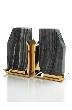 ANNA NEW YORK Fim Geo Marble Bookends - Black Grey And Gold