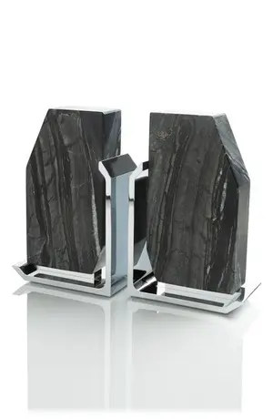 ANNA NEW YORK Fim Geo Marble Bookends - Black Grey And Silver