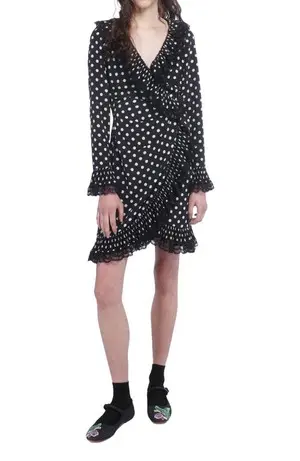 Anna Sui Polka Dot Pleated Wrap Dress