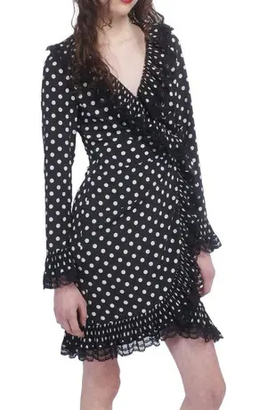Anna Sui Polka Dot Pleated Wrap Dress
