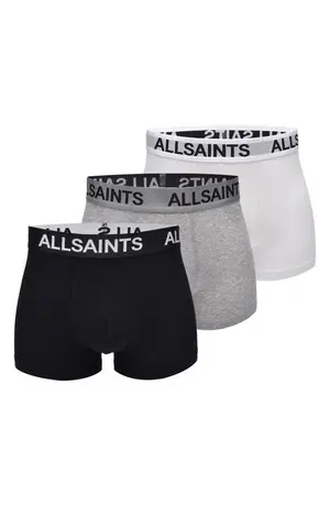 ALLSAINTS 3-pack Contour Pouch Stretch Organic Cotton Trunks Grey Multi