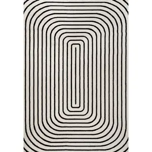JONATHAN Y Freya Modern Scandinavian Arch Stripe Monotone High-low Area Rug - Black/white