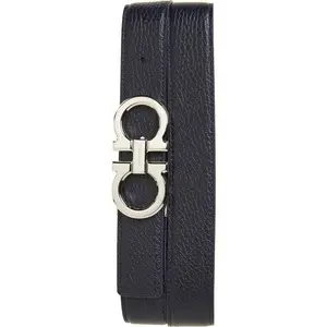 FERRAGAMO Reversible Double Gancio Leather Belt - Midnight Oxblood
