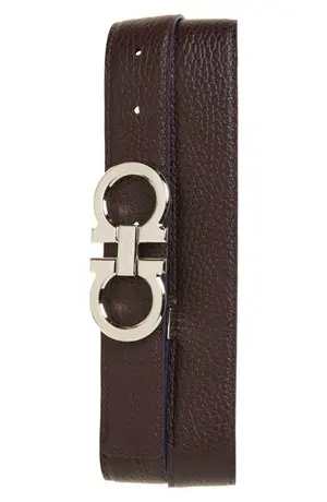 FERRAGAMO Reversible Double Gancio Leather Belt
