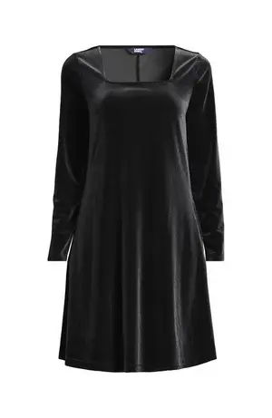 LANDS' END Knit Velvet Square Neck Fit & Flare Dress