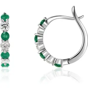 VALANI ATELIER Emerald & Diamond Hoop Earrings - 14k White Gold