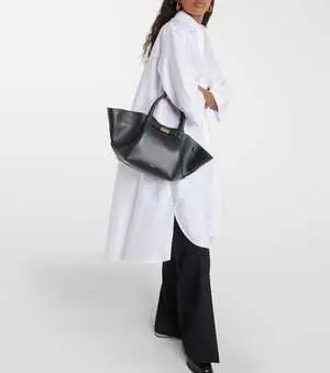 DEMELLIER New York Midi Leather Tote Bag - Black