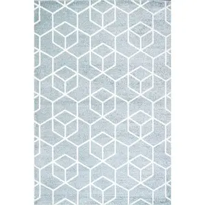 JONATHAN Y Tumbling Blocks Modern Geometric Area Rug - Light Blue/white