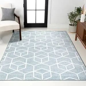 JONATHAN Y Tumbling Blocks Modern Geometric Area Rug - Light Blue/white