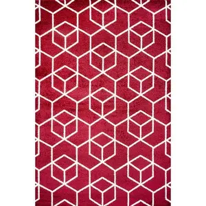 JONATHAN Y Tumbling Blocks Modern Geometric Area Rug Red/white
