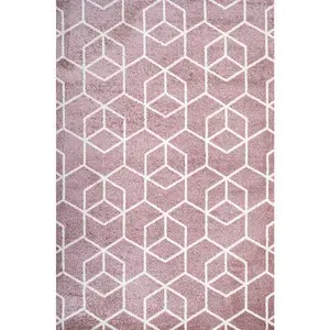 JONATHAN Y Tumbling Blocks Modern Geometric Area Rug Rose/white