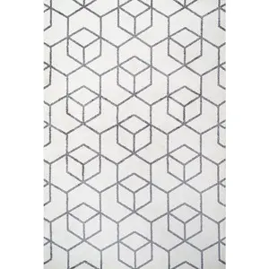 JONATHAN Y Tumbling Blocks Modern Geometric Area Rug White/gray