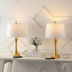 JONATHAN Y Bennett Modern Glam Iron Hourglass Led Table Lamp With Usb Charging Port - Brass Gold