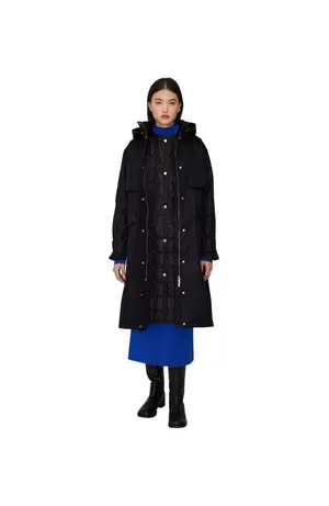QUARTZ CO. Marina Hooded 3-in-1 Trench Coat - Black