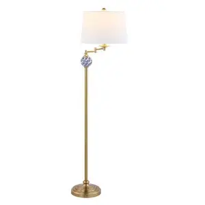 JONATHAN Y Aveiro Classic Midcentury Iron Led Floor Lamp - Brass Gold/blue