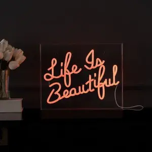 JONATHAN Y Life Contemporary Glam Acrylic Box Usb Operated Led Neon Light - Orange