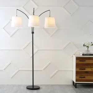 JONATHAN Y Sylva 3-light Mid-century Modern Head-adjustable Iron Led Arc Floor Lamp - Black