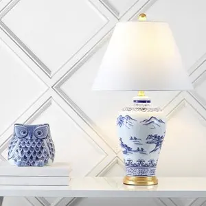 JONATHAN Y Zhou Ceramic/iron Traditional Cottage Led Table Lamp - Blue/white