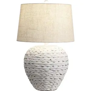 JONATHAN Y Alaro Farmhouse Coastal Water Hyacinth Basket Led Table Lamp - White