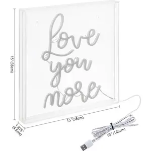 JONATHAN Y Love Square Contemporary Glam Acrylic Box Usb Operated Led Neon Light - White