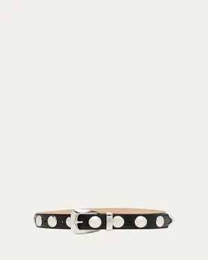 Khaite Benny Silvertone Studded Leather Belt - Black