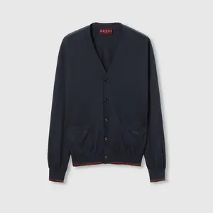 Gucci Wool Knit Cardigan With Web - Blue