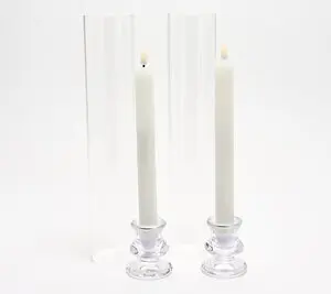 LIGHTSCAPES S/2 Elegant Glass Taper Holders With Candles