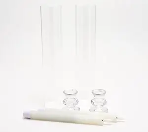 LIGHTSCAPES S/2 Elegant Glass Taper Holders With Candles