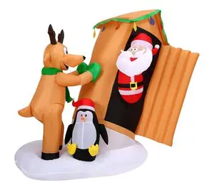 FRASER HILL FARM 4-ft. Tall Pre-lit Inflatablesanta In Outhou - One-color