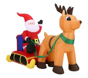 FRASER HILL FARM 4-ft. Tall Pre-lit Inflatable Santa In Sleigh - One-color