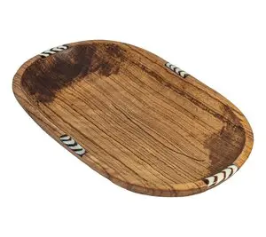 GLOBAL CRAFTS Xl Oval Olive Wood Bowl With Bone Inlay Accent - One-color