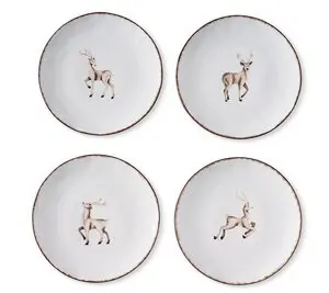 GRANDIN ROAD Set Of 4 Dashing Deer Serving Plates - One-color