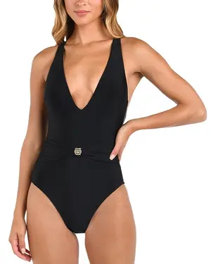 L'Agence Lisa Solids Plunge Neck One-piece Swimsuit - Black