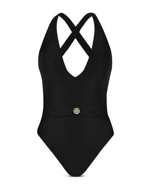 L'Agence Lisa Solids Plunge Neck One-piece Swimsuit
