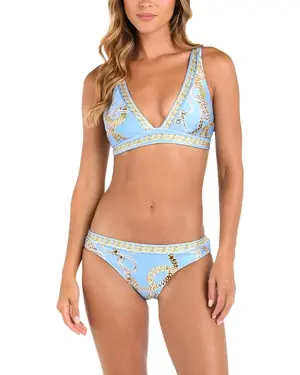 L'Agence Lexie Chain Print V-neck Bikini Top - Sky