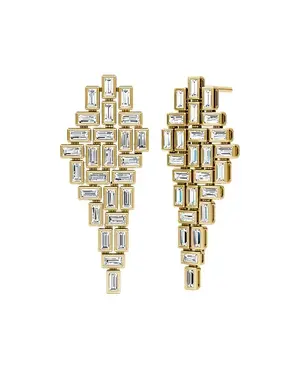 VRAI 14k White Gold Baguette Cascade Diamond Dangle Earrings - K Yellow Gold