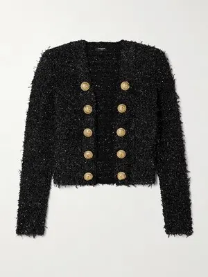 Balmain Button-embellished Sequined Bouclé-tweed Jacket - Black