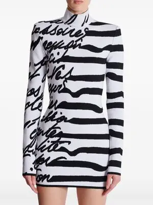 Balmain Intarsia-knit Logo Mini Dress