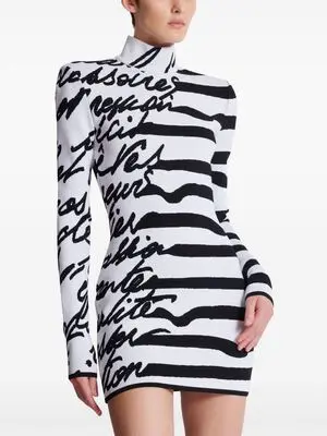 Balmain Intarsia-knit Logo Mini Dress