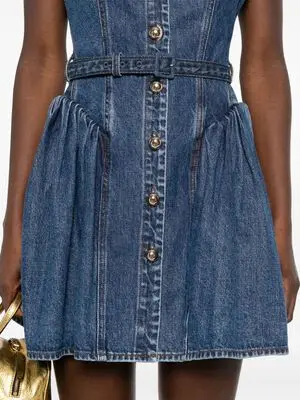 Self-Portrait Flared Denim Mini Dress - Blue | Editorialist