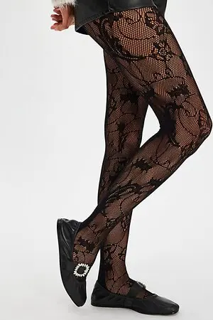 LECHERY® Floral Net Tights - Black
