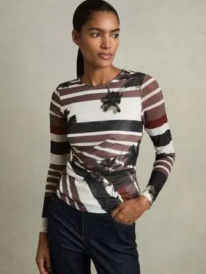 REISS Cara Ruched Stripe Top