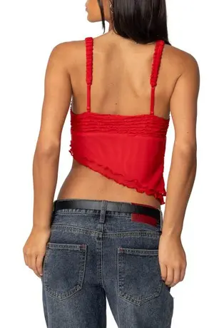 EDIKTED Ruffle Asymmetric Crop Top - Red