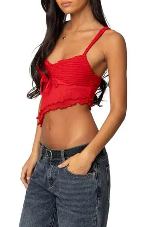 EDIKTED Ruffle Asymmetric Crop Top - Red