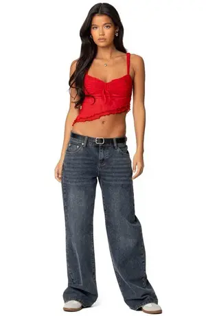 EDIKTED Ruffle Asymmetric Crop Top - Red