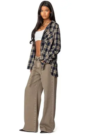 EDIKTED Plaid Flannel Button-up Shirt