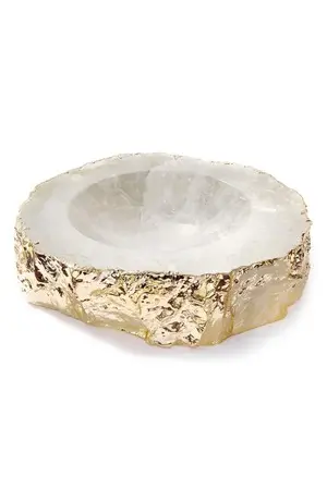 ANNA NEW YORK Casca Gold Trim Crystal Quartz Bowl - Clear / White And Gold
